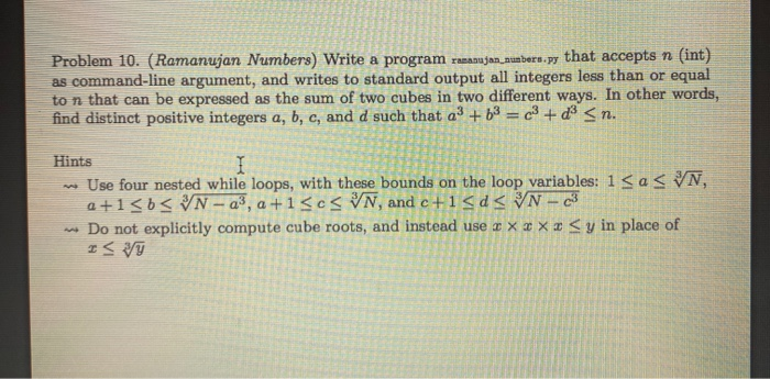 Solved Problem 10. (Ramanujan Numbers) Write a program | Chegg.com