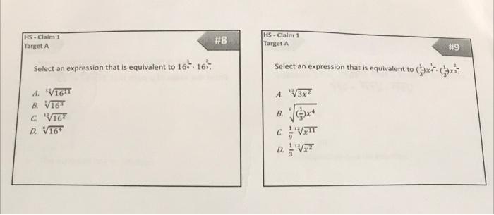 Solved RS-Claim 1 Target A #8 HS - Claim 1 Target A #9 | Chegg.com
