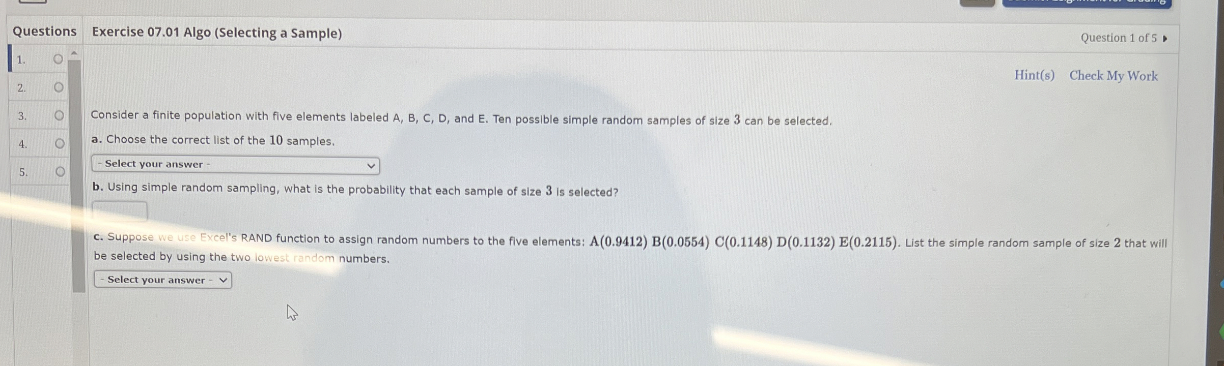 Solved QuestionsExercise 07.01 ﻿Algo (Selecting a | Chegg.com