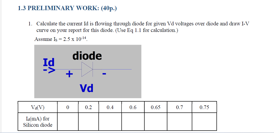 Solved 1.3 ﻿PRELIMINARY WORK: (40p.)Calculate the current Id | Chegg.com