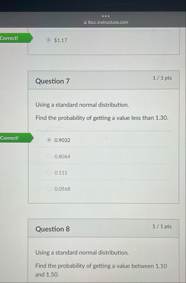[Solved]: Ibcc.instructure.com Correct: $1.17 Question 7 1