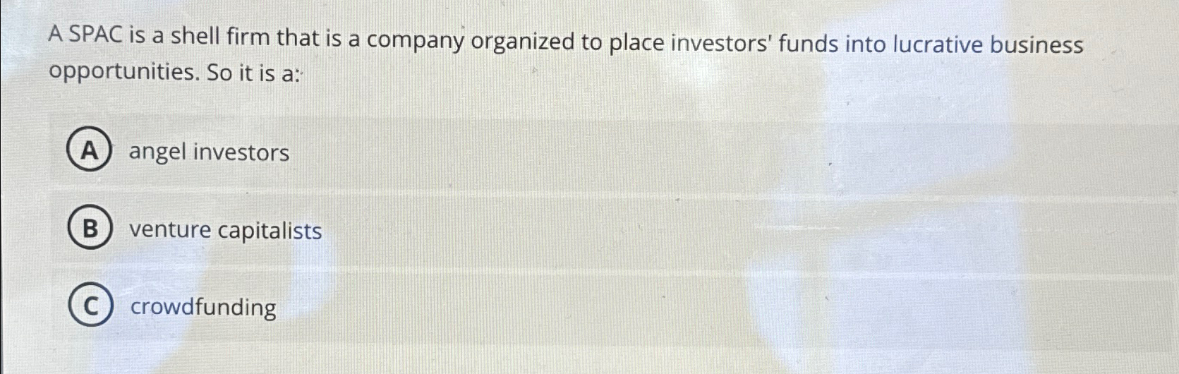 Solved A SPAC is a shell firm that is a company organized to | Chegg.com