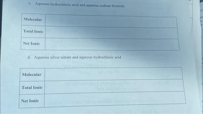 1) Write the balanced molecular, total and net ionic | Chegg.com