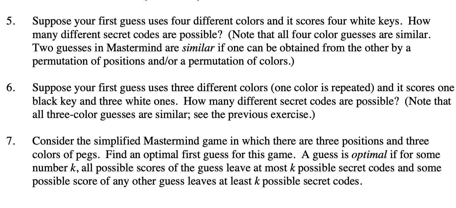 Solved Suppose your first guess uses four different colors | Chegg.com
