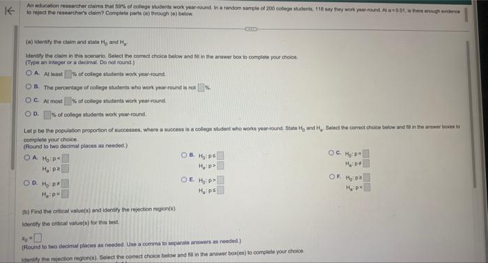 Solved to rejoct the researcher's claim? Complete parti (a) | Chegg.com
