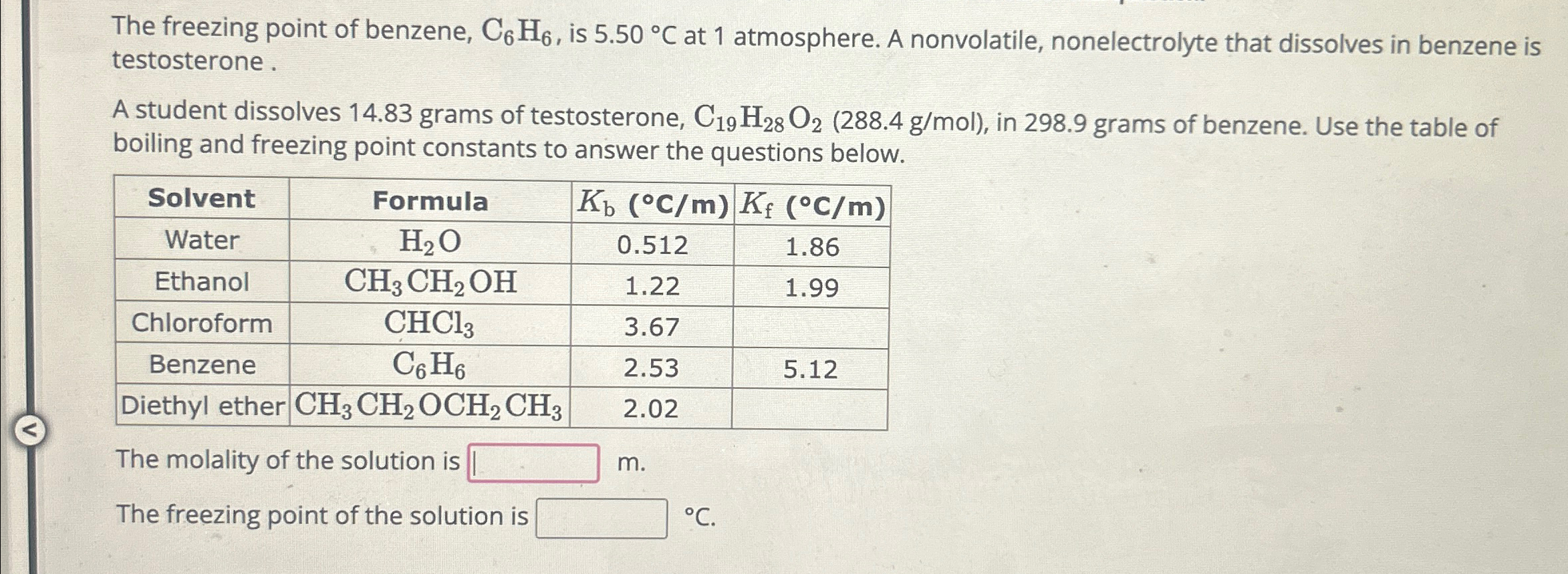 Solved The freezing point of benzene, C6H6, ﻿is 5.50°C ﻿at 1 | Chegg.com