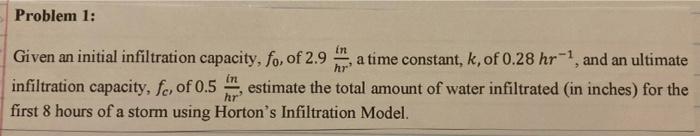 Solved Given an initial infiltration capacity, f0, of | Chegg.com