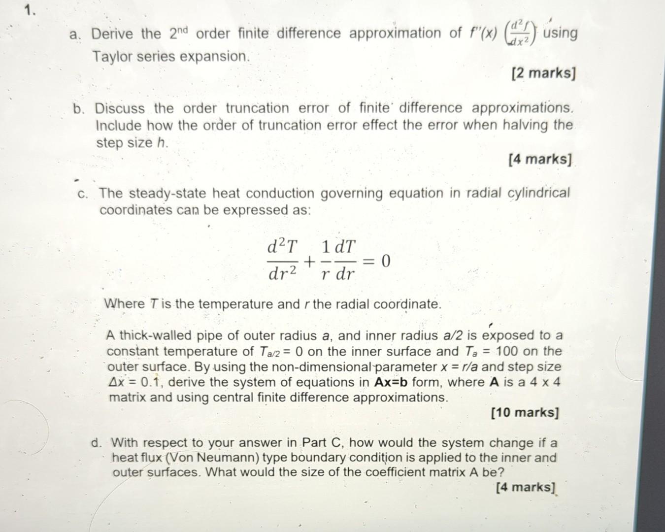 Solved A Derive The 2 { Text {nd }} Order Finite