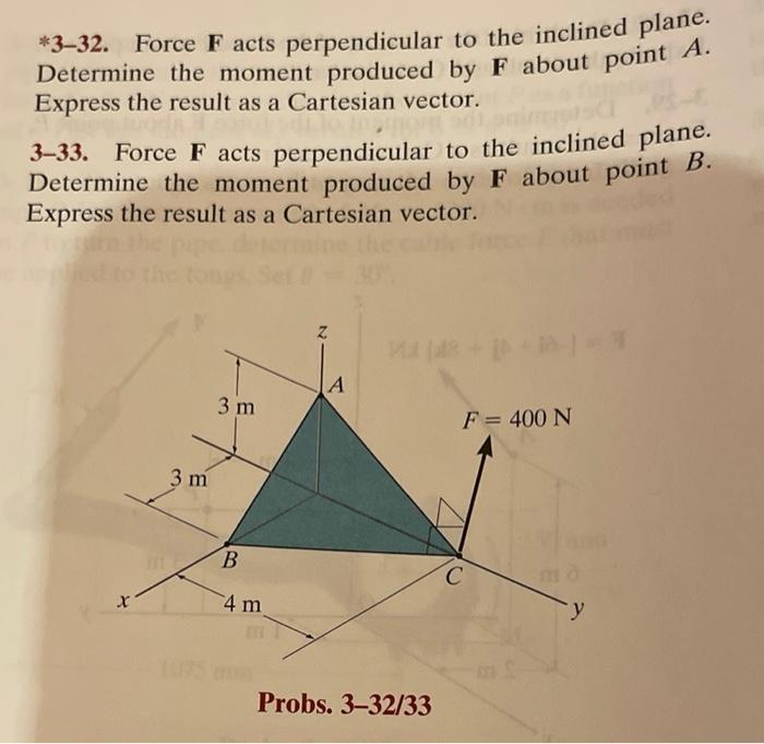 Solved *3-32. Force Facts perpendicular to the inclined | Chegg.com