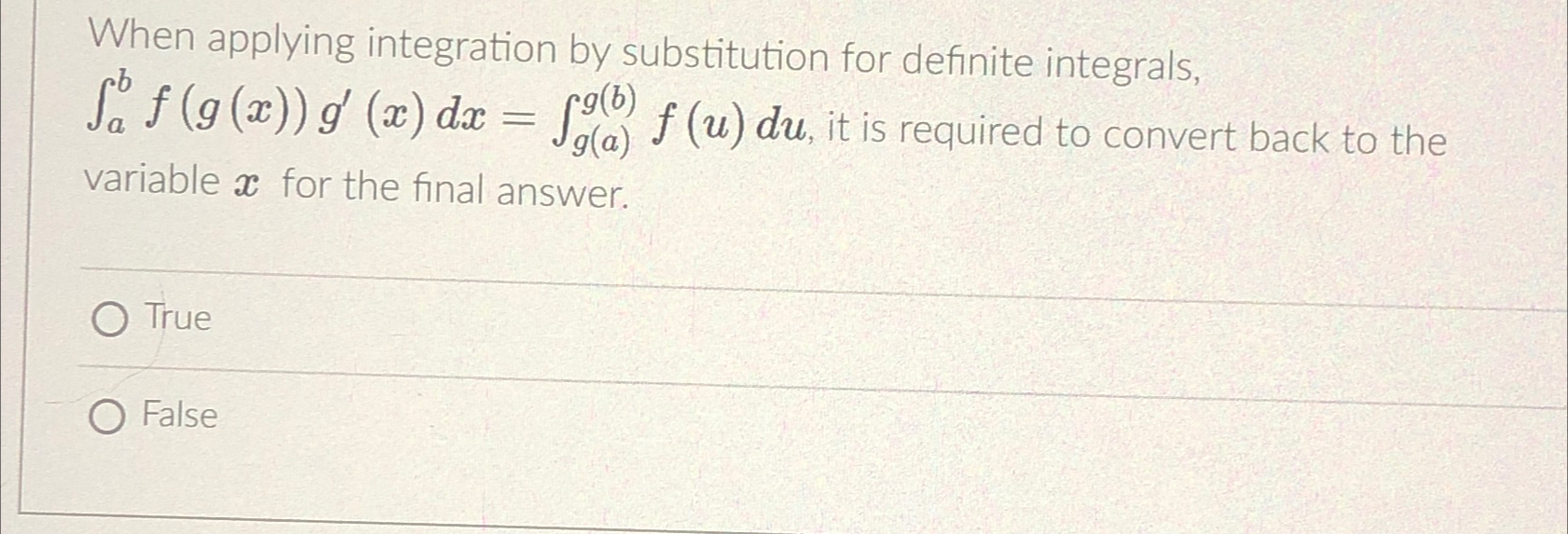 Solved When applying integration by substitution for | Chegg.com
