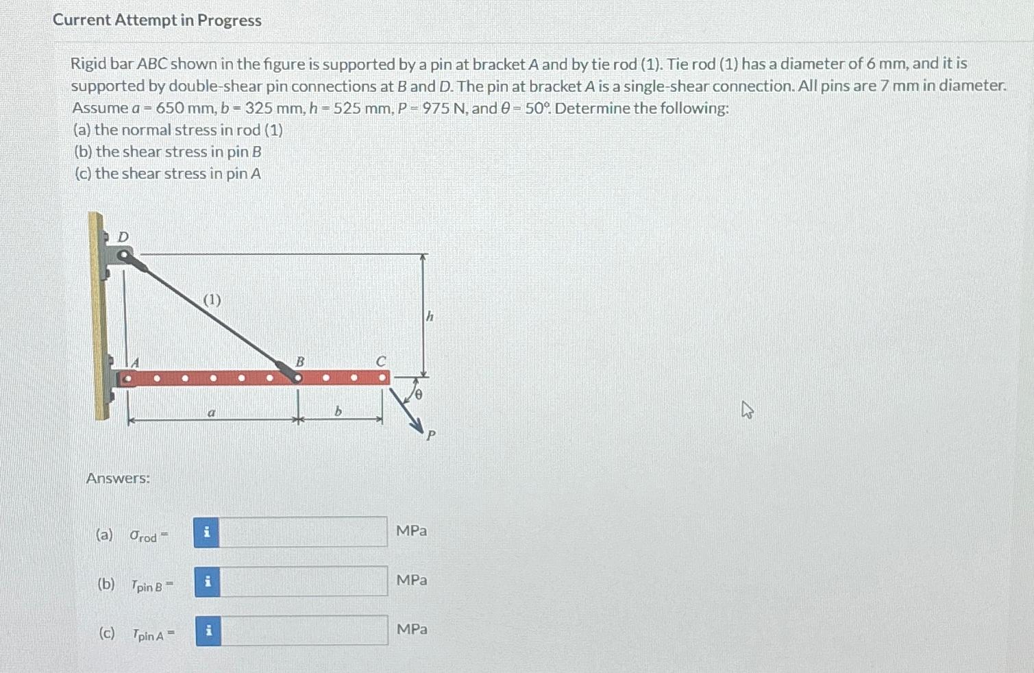 Solved Current Attempt in Progress\\nRigid bar ABC shown in | Chegg.com