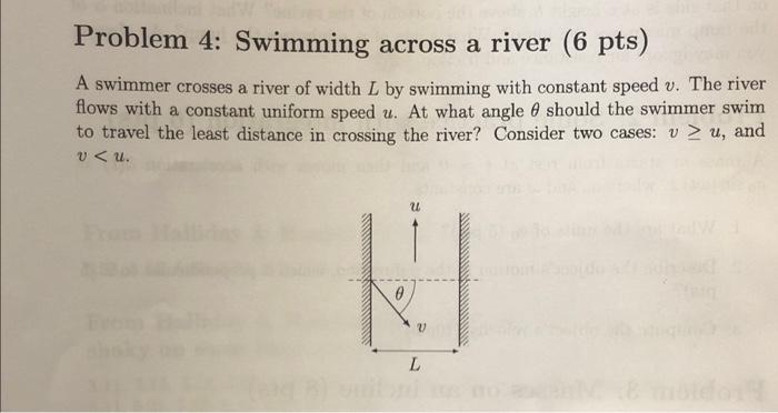 Solved Problem 4: Swimming across a river (6 pts) A swimmer | Chegg.com