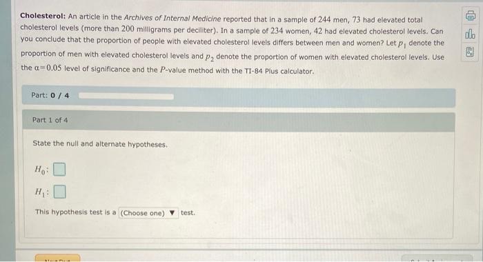 Solved ilo Cholesterol: An article in the Archives of | Chegg.com