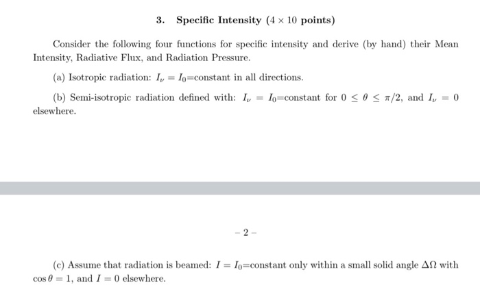 3. Specific Intensity (4 x 10 points) Consider the | Chegg.com