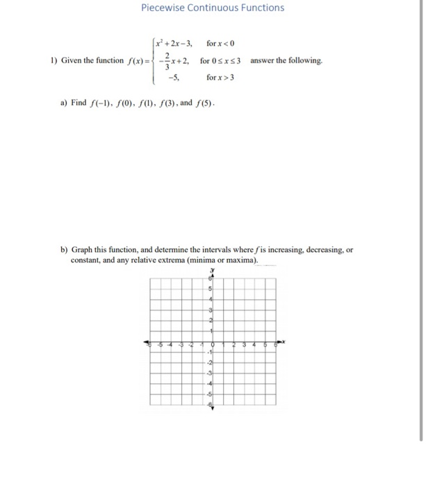 Solved Piecewise Continuous Functions (x2+2x - 3, 1) Given | Chegg.com