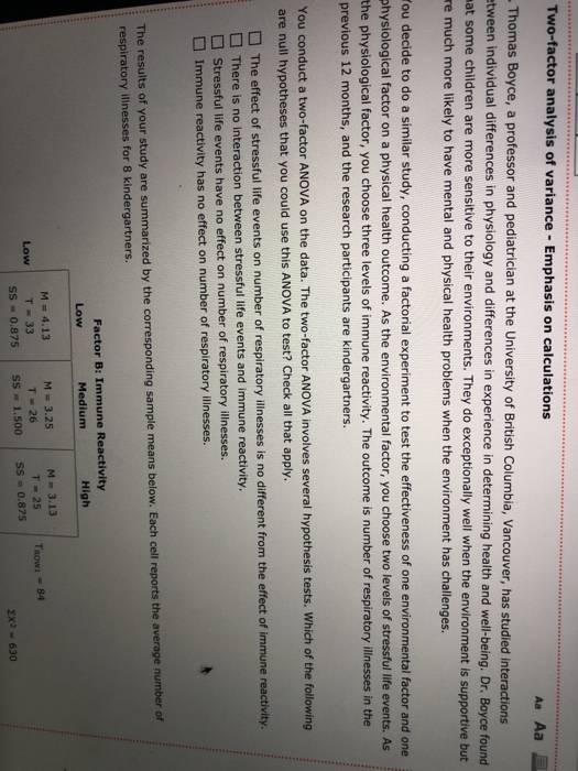 Solved Two-factor analysis of variance - Emphasis on | Chegg.com
