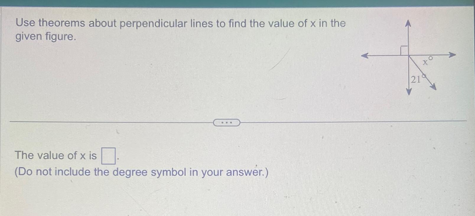 Solved Use theorems about perpendicular lines to find the | Chegg.com