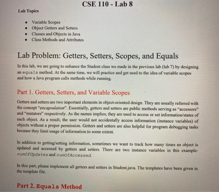 Solved CSE 110 - Lab 8 Lab Topics • Variable Scopes • Object | Chegg.com