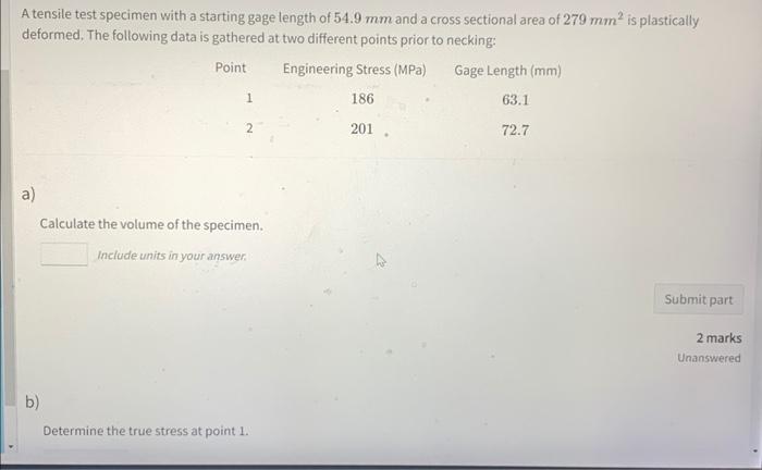 Solved A tensile test specimen with a starting gage length | Chegg.com