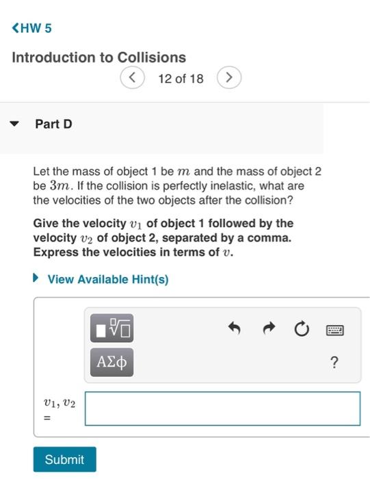 Solved Let Two Objects Of Equal Mass M Collide Object 1 Has