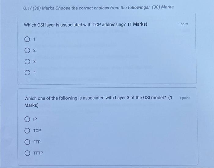 Solved Q.1/ (30) Marks Choose the correct choices from the | Chegg.com