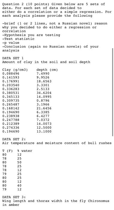 Solved Question 2 ( 10 points) Given below are 5 sets of | Chegg.com