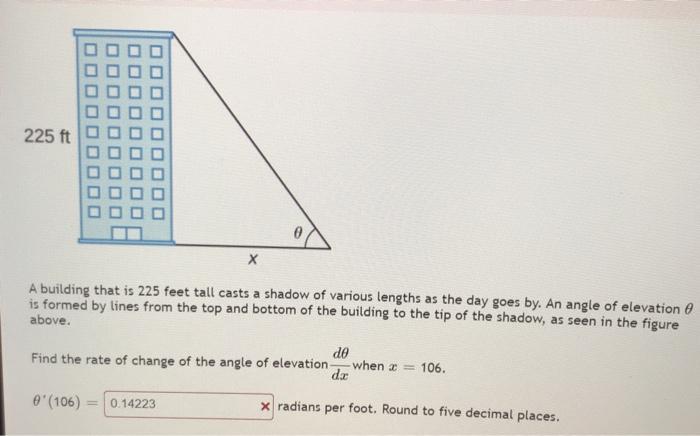 Solved 225 ft х A building that is 225 feet tall casts a | Chegg.com
