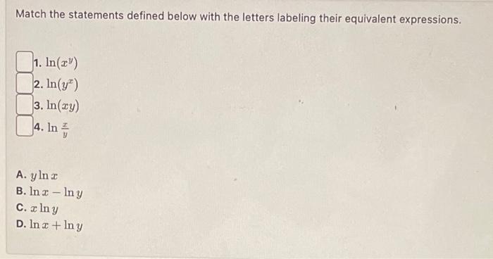 Solved Match the statements defined below with the letters | Chegg.com