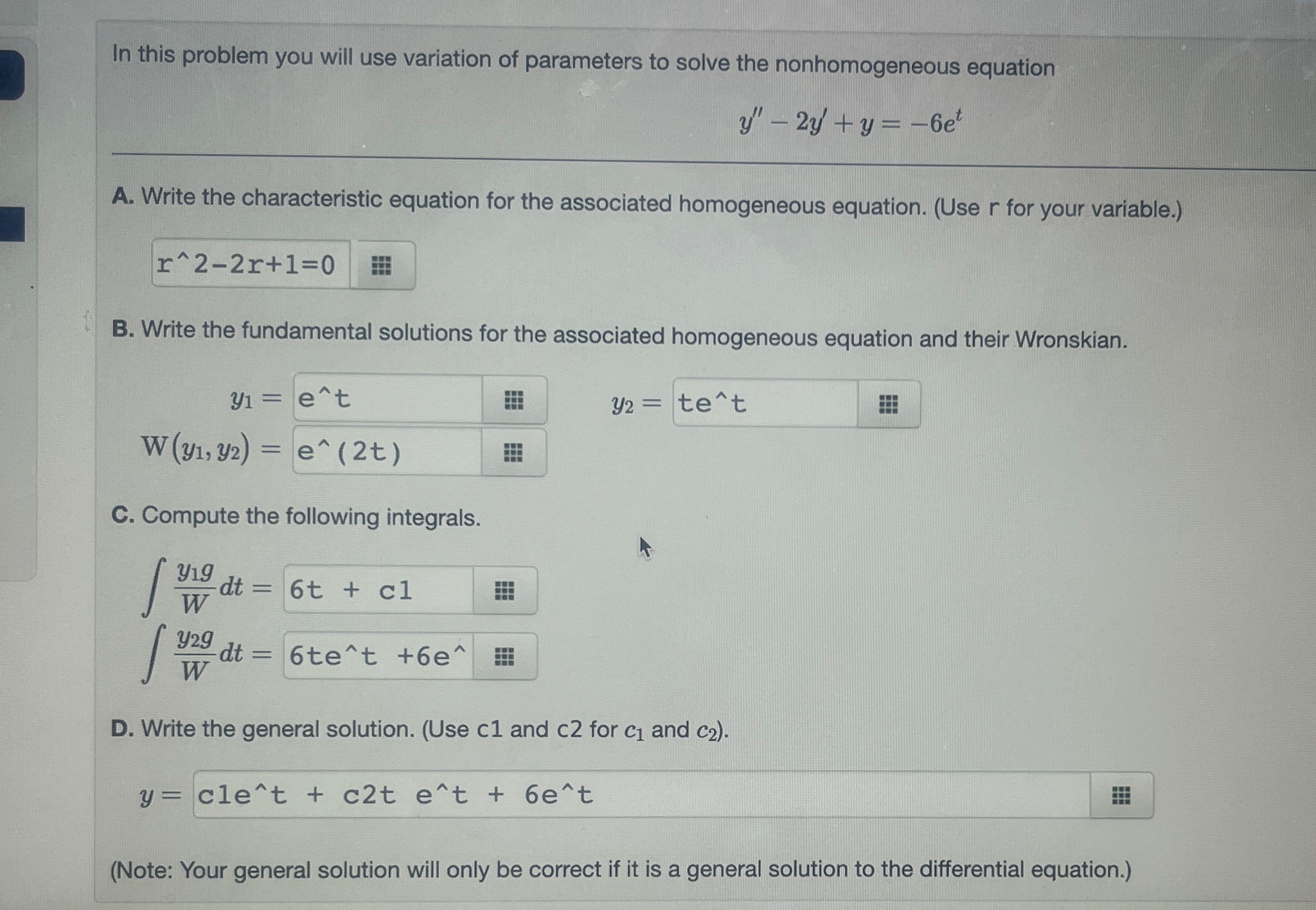 In this problem you will use variation of parameters | Chegg.com