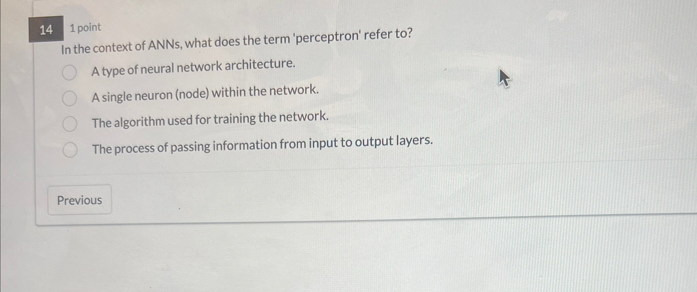 Solved 14,1 ﻿pointIn the context of ANNs, what does the term | Chegg.com