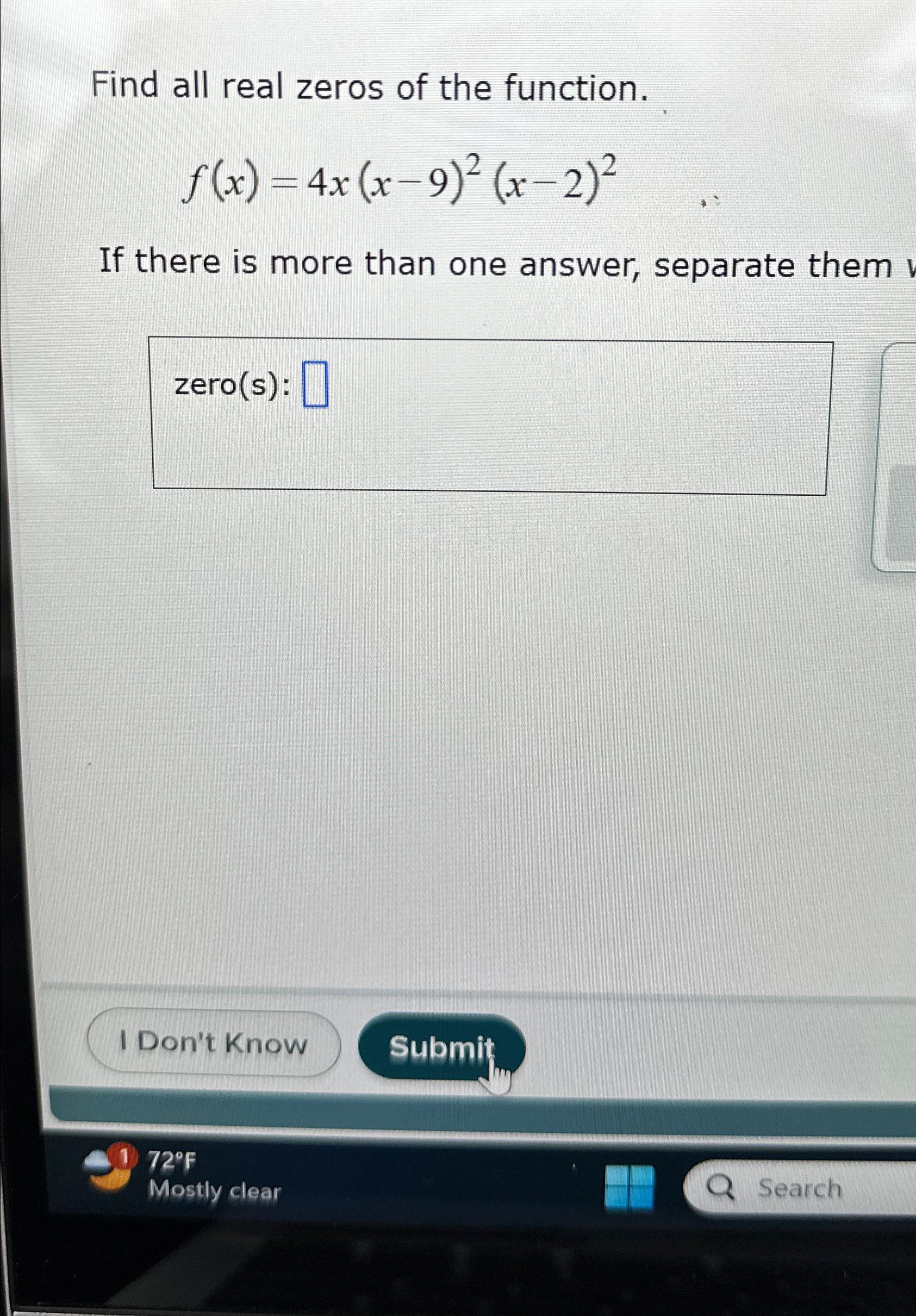 Solved Find all real zeros of the | Chegg.com