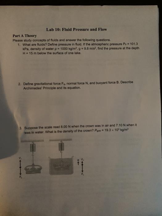Solved Lab 10: Fluid Pressure and Flow Part A Theory Please | Chegg.com