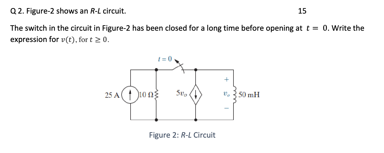 Solved Q 2. ﻿Figure-2 ﻿shows an R-L ﻿circuit.15The switch in | Chegg.com
