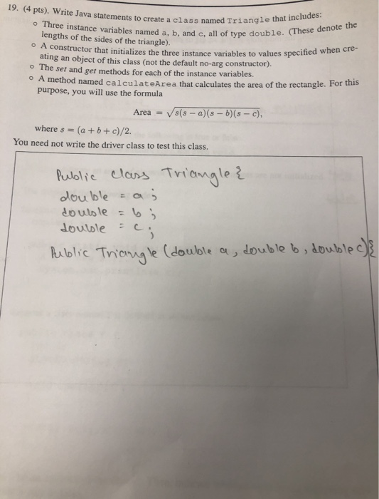 Solved 19. (4 pts). Write Java statements to create a class | Chegg.com