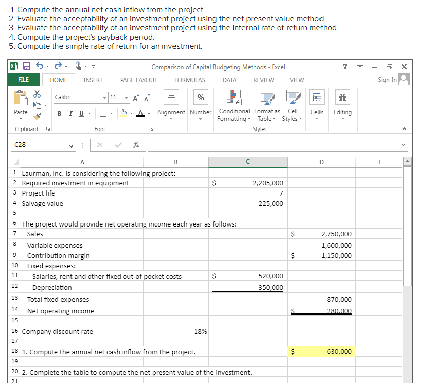 Solved I need help with the final formuals on Excel | Chegg.com