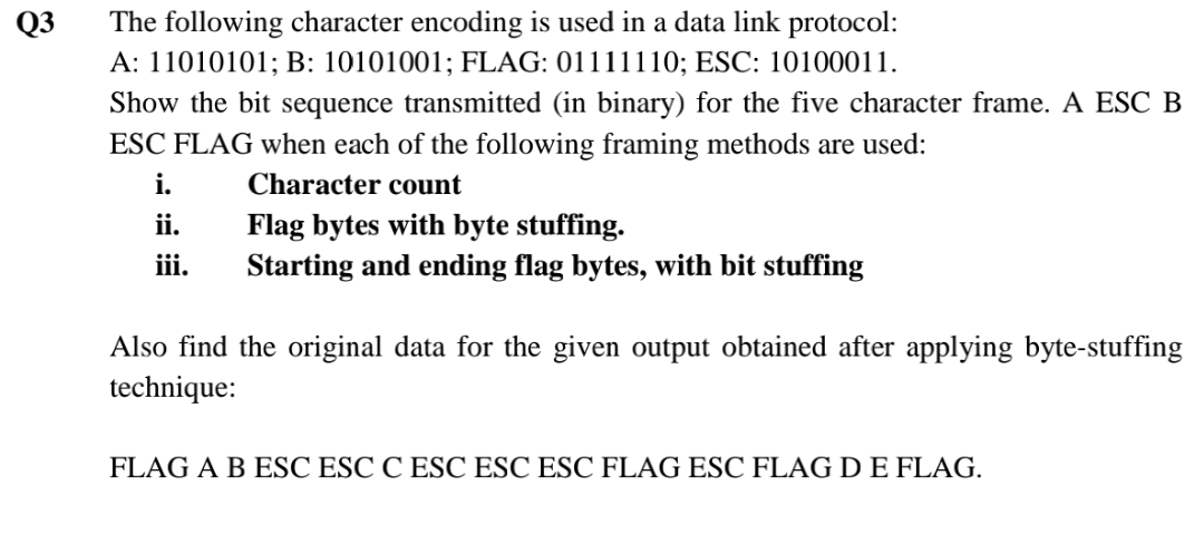 Solved Q3 The following character encoding is used in a data | Chegg.com