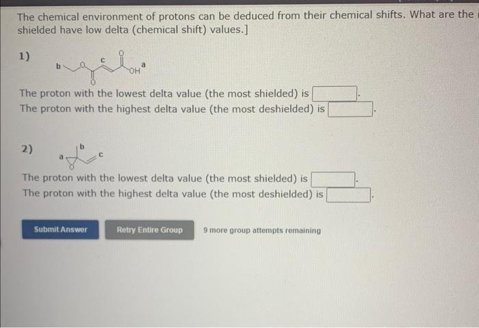 Solved The chemical environment of protons can be deduced | Chegg.com