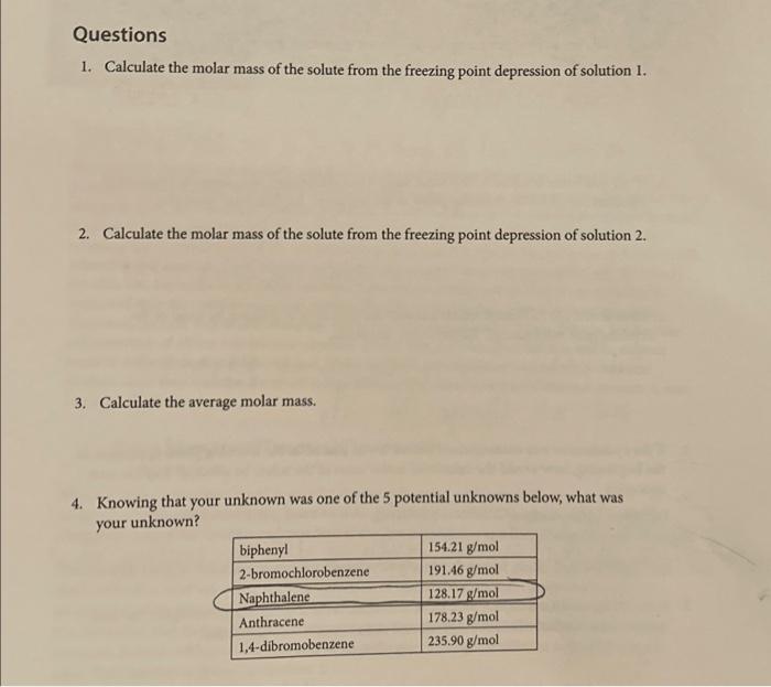 Solved 1. Calculate the molar mass of the solute from the | Chegg.com