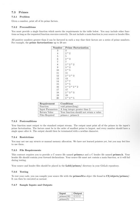 Solved 7.3 Primes 7.3.1 Problem Given a number, print all of | Chegg.com
