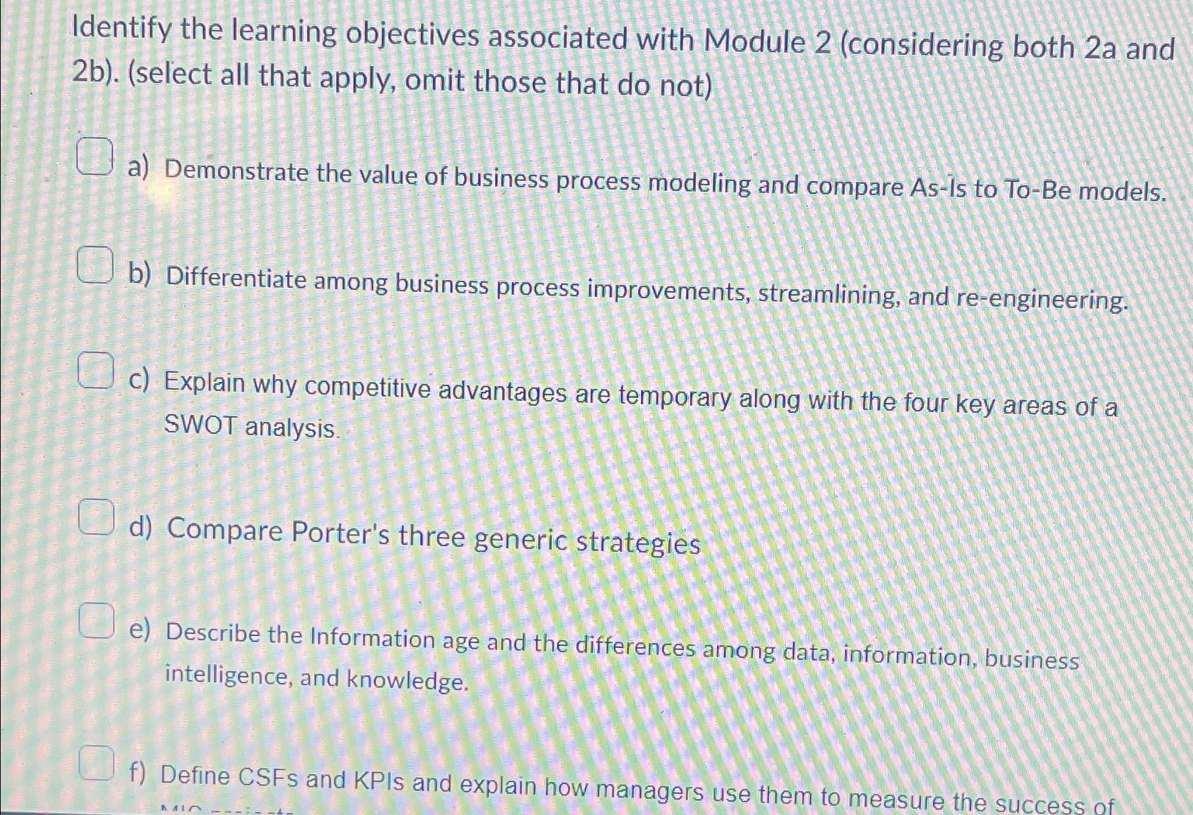 Solved Identify the learning objectives associated with | Chegg.com