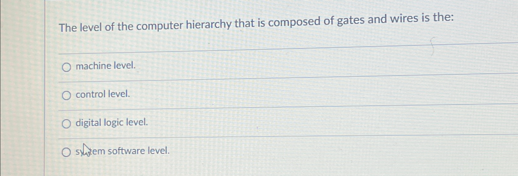 Solved The level of the computer hierarchy that is composed | Chegg.com