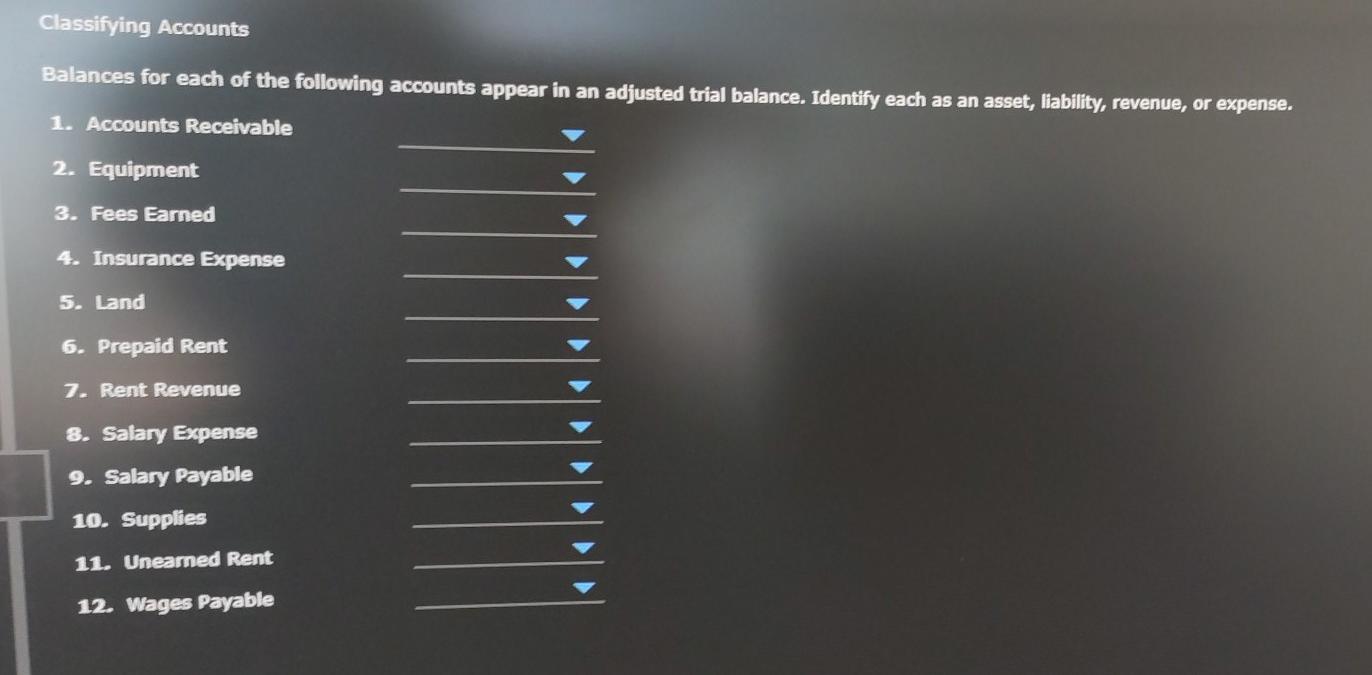 Solved Classifying Accounts Balances for each of the | Chegg.com