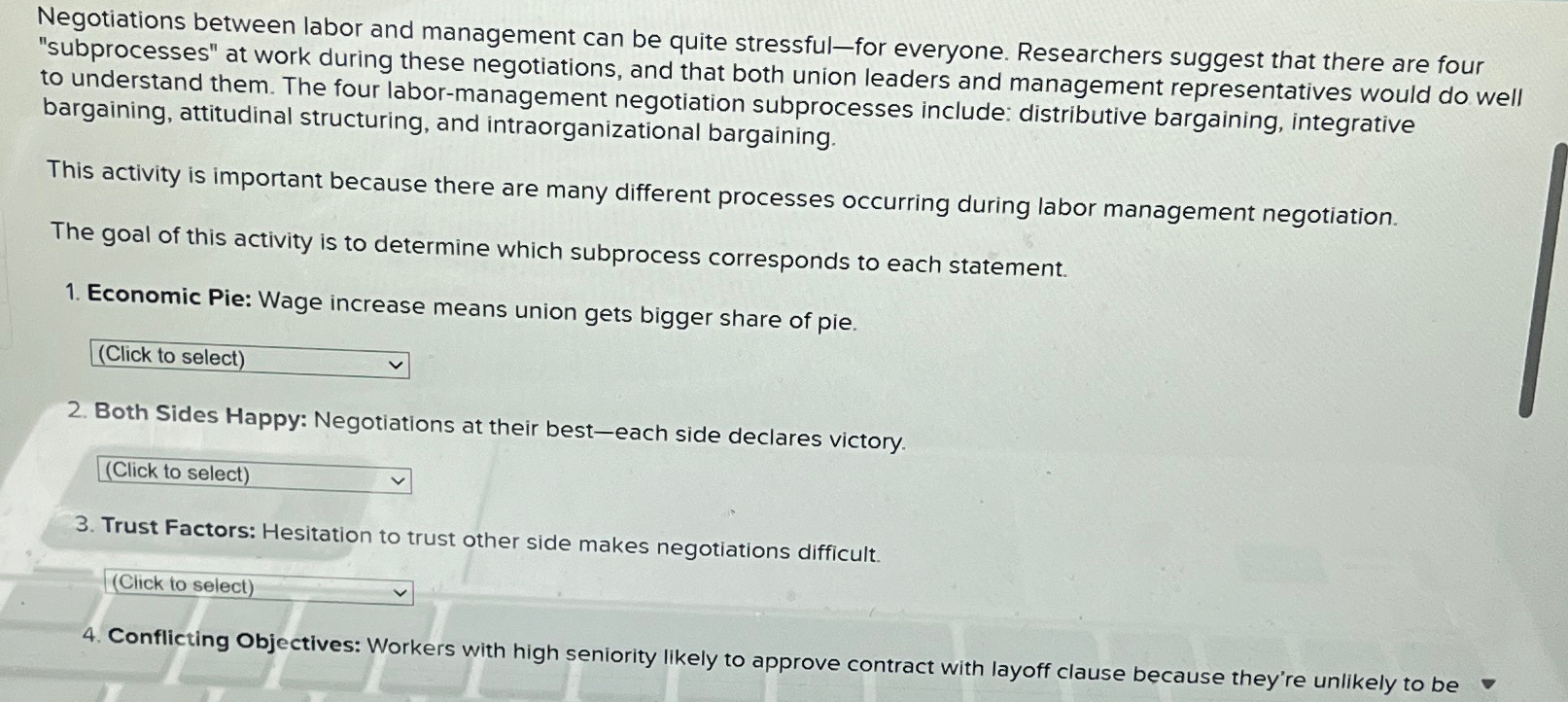 Solved Negotiations between labor and management can be | Chegg.com
