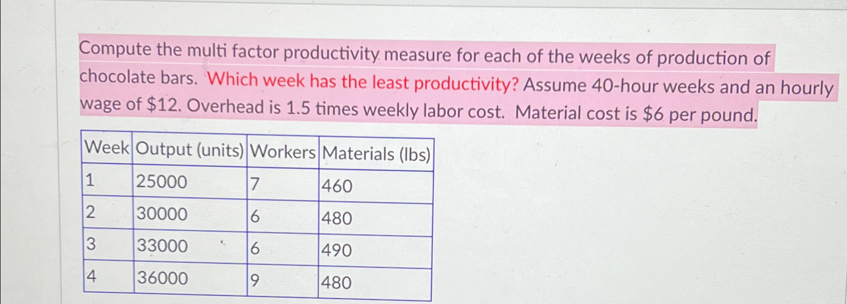 Solved Compute the multi factor productivity measure for | Chegg.com