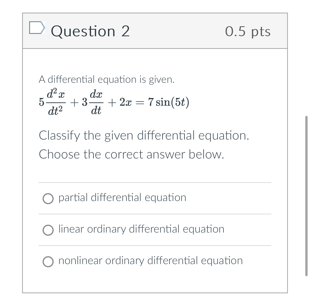 Question 20.5ptsA differential equation is | Chegg.com