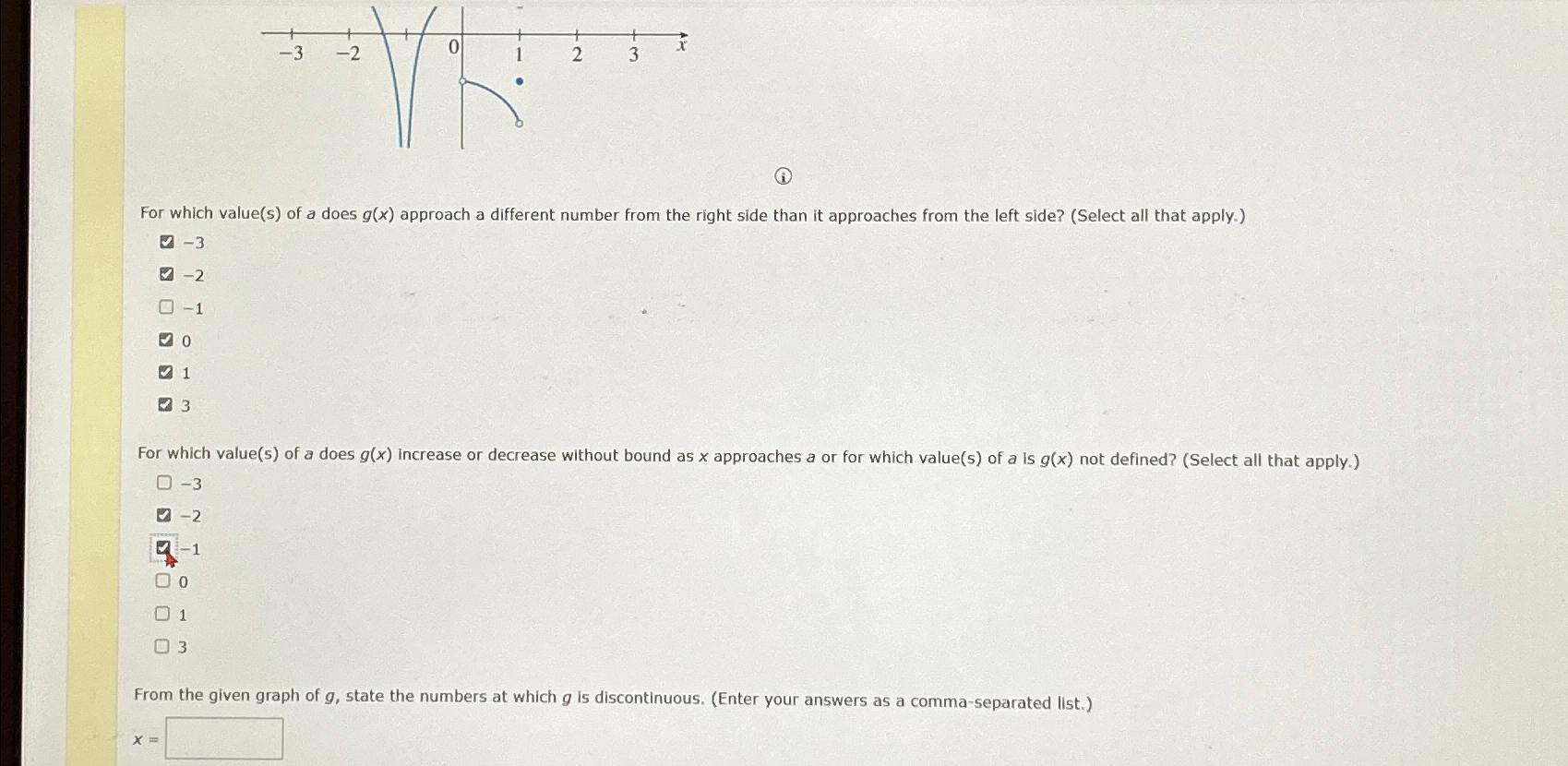 (1)For which value(s) ﻿of a does g(x) ﻿approach a | Chegg.com