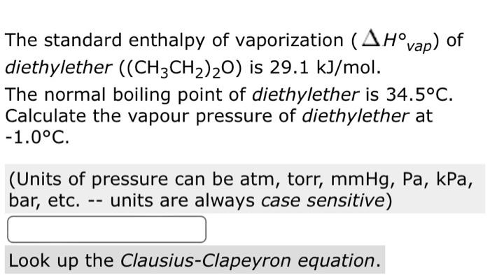 Solved The standard enthalpy of vaporization (AH°vap) of | Chegg.com
