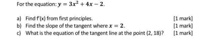 Solved For the equation: y=3x2+4x−2. a) Find f′(x) from | Chegg.com