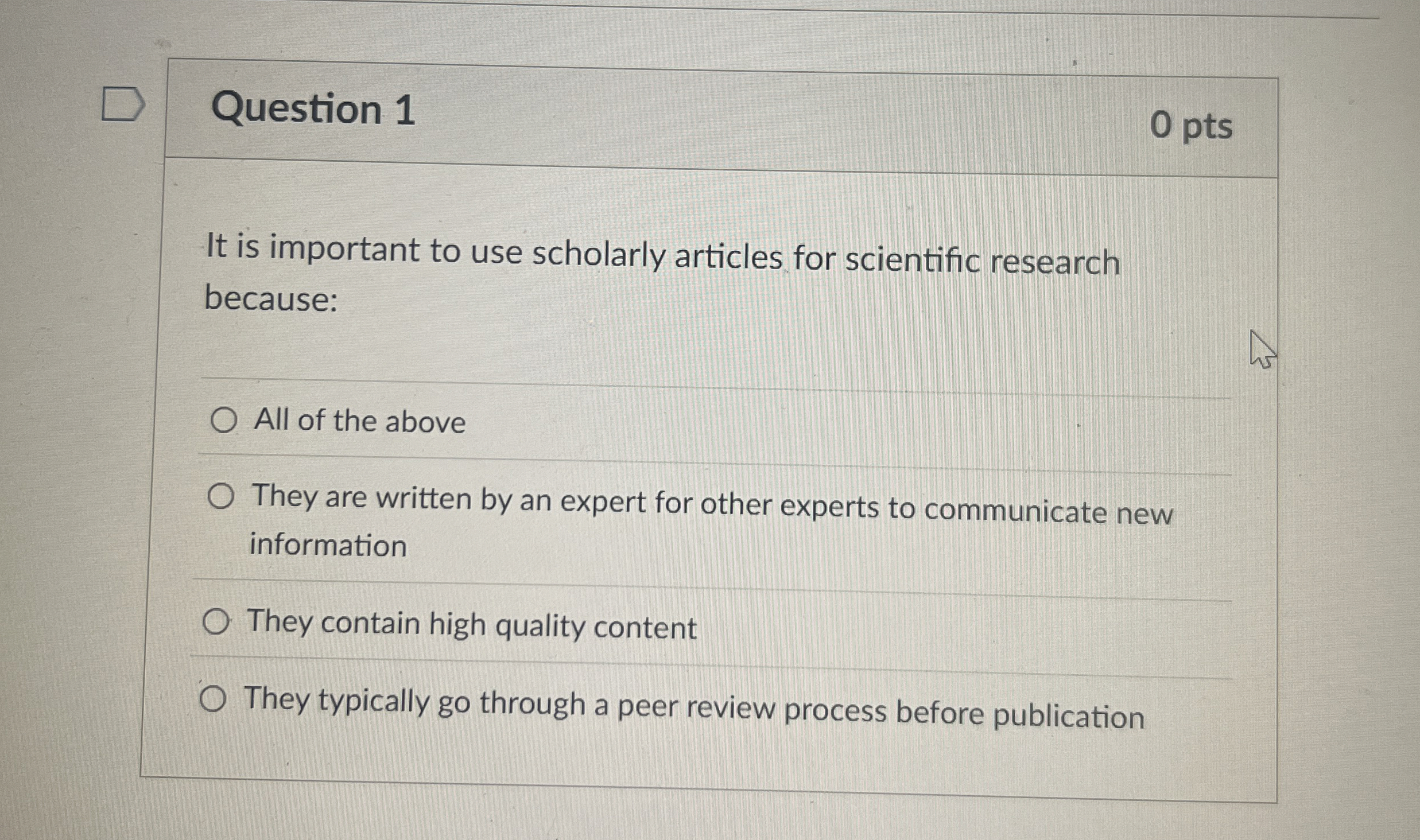Solved Question 1It is important to use scholarly articles | Chegg.com