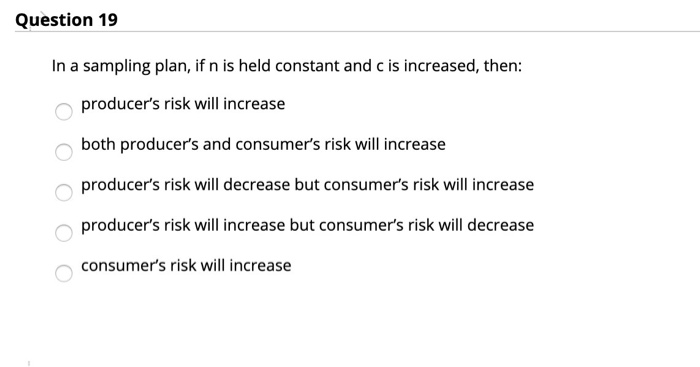 Solved Question 19 In a sampling plan, if n is held constant | Chegg.com